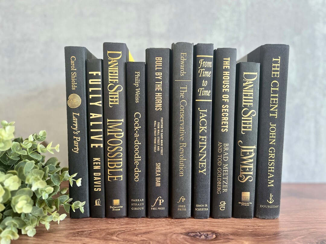 BLACK With GOLD Titles Decorative Real Hardback Colored Book Set Home ...