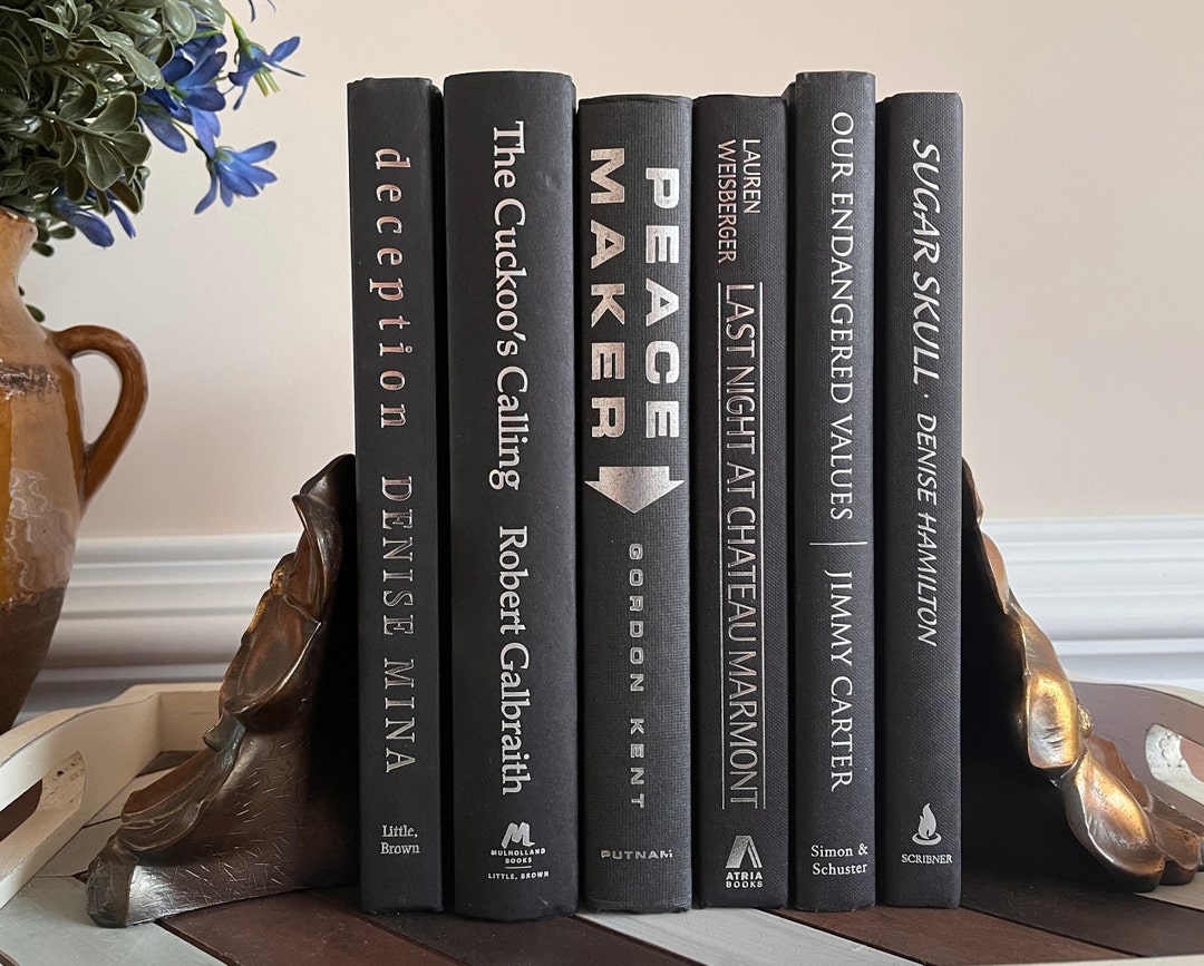 BLACK With SILVER Titles Decorative Real Hardback Colored Book Set Home ...