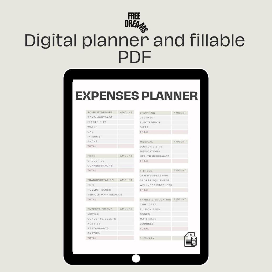 EXPENSES PLANNER PRINTABLE, Monthly Expense Log, Personal Expenses ...