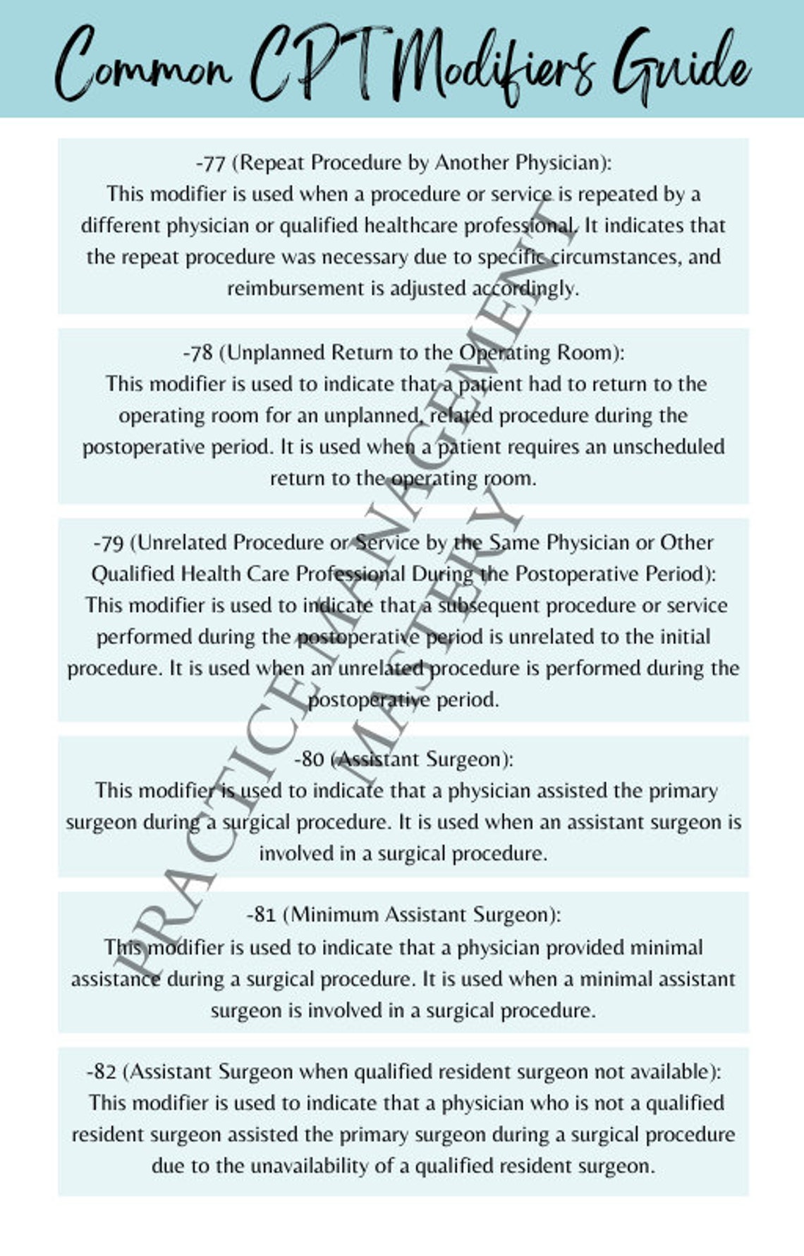 Common CPT Modifiers Guide- Digital Download! - Etsy