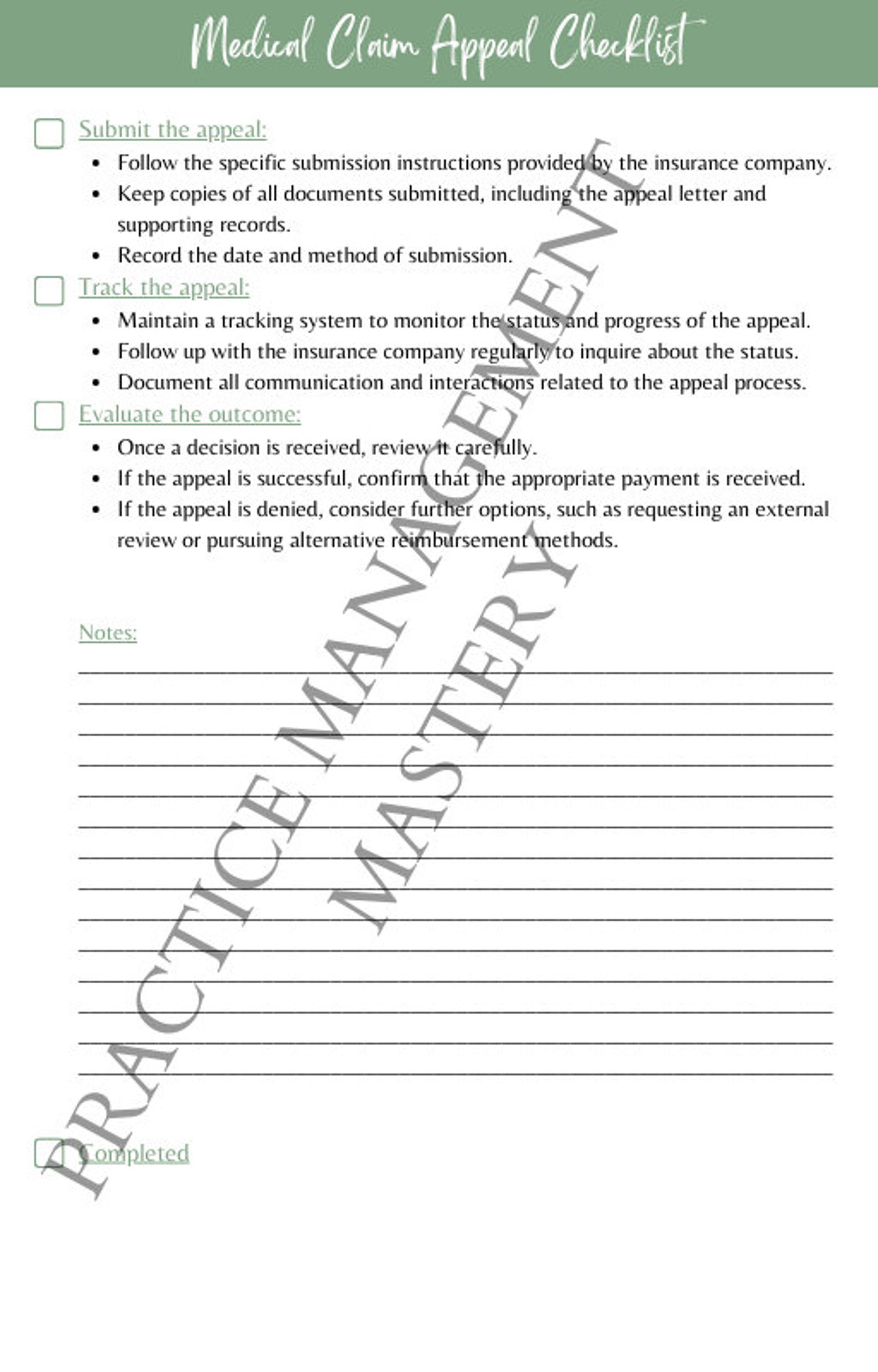 Comprehensive Medical Claim Appeal Checklist Digital Download - Etsy