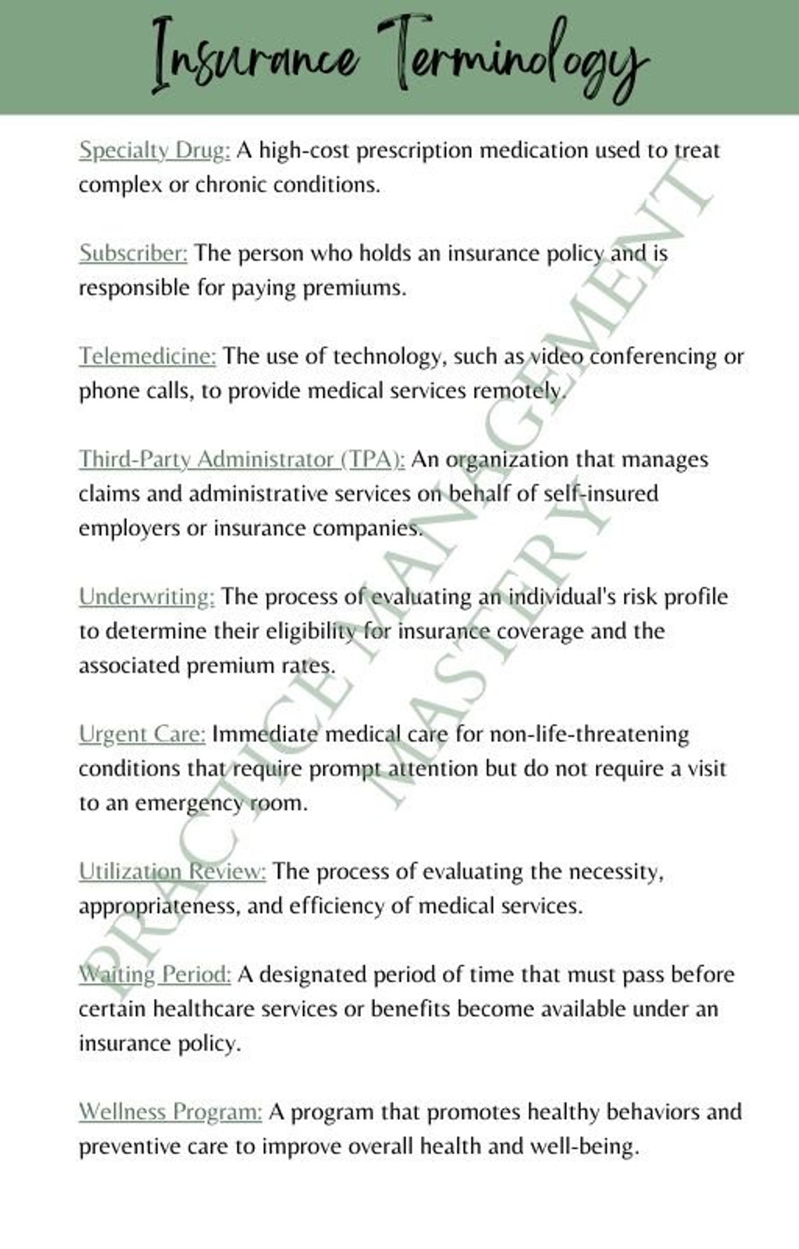 Medical Insurance Terminology Printable - Etsy