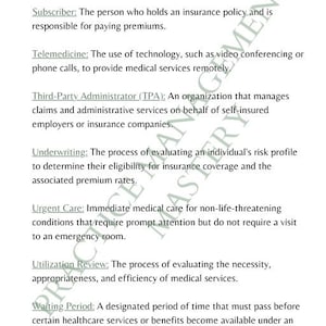 Medical Insurance Terminology Printable - Etsy