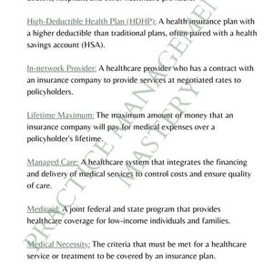 Medical Insurance Terminology Printable - Etsy