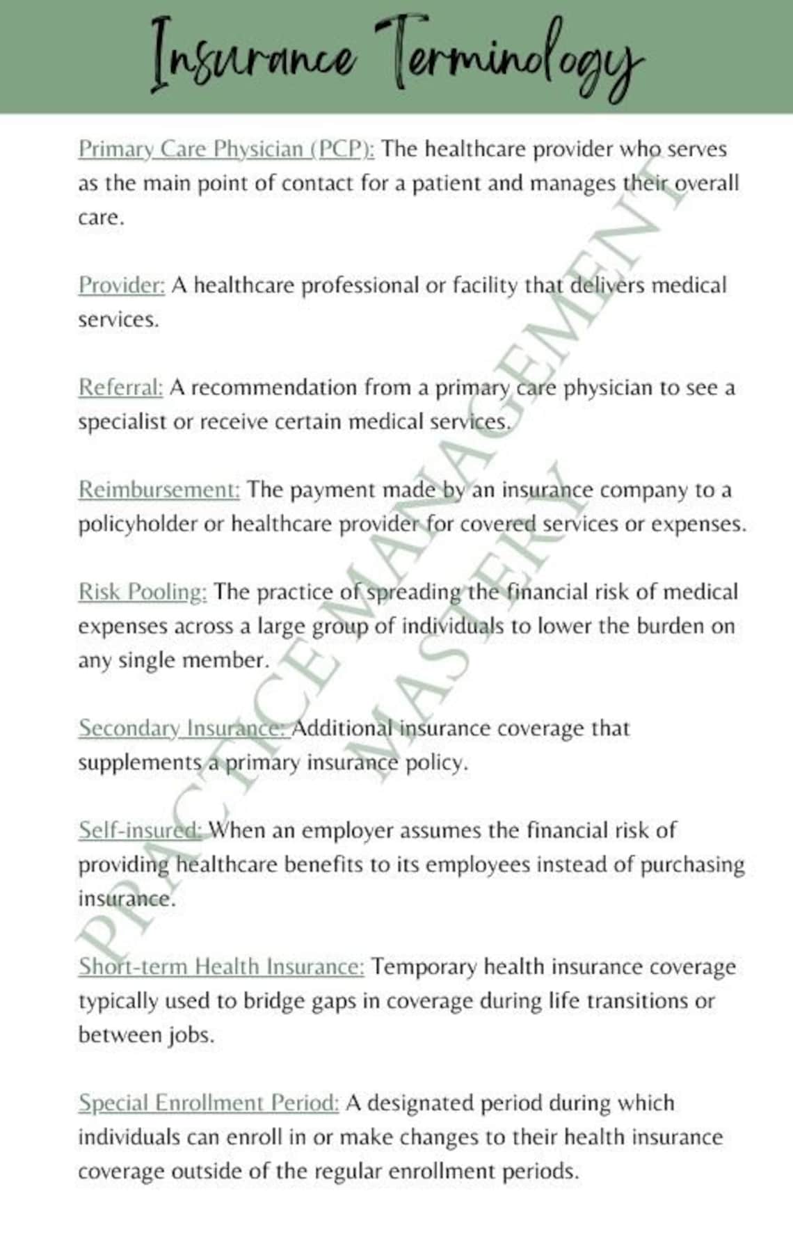 Medical Insurance Terminology Printable - Etsy