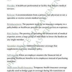 Medical Insurance Terminology Printable - Etsy