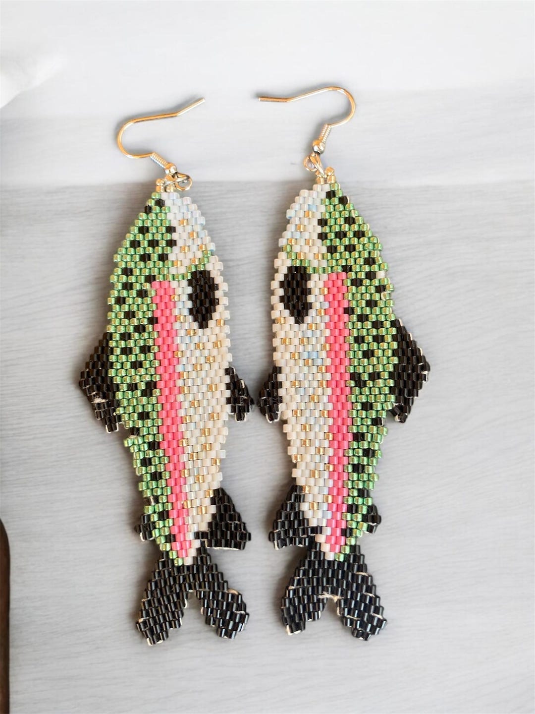 Miyuki Beaded Rainbow Trout Earrings: Boho Fish Statement Jewelry - Etsy