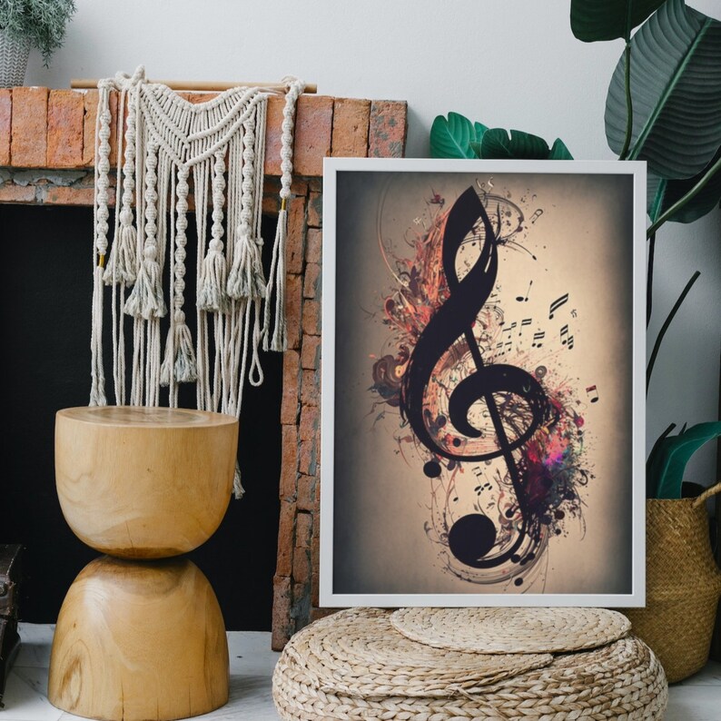 Bold Music Note Printable Wall Art Beige Background Vintage - Etsy