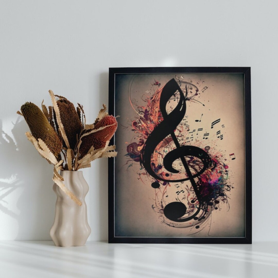 Bold Music Note Printable Wall Art, Beige Background, Vintage Wall Art ...