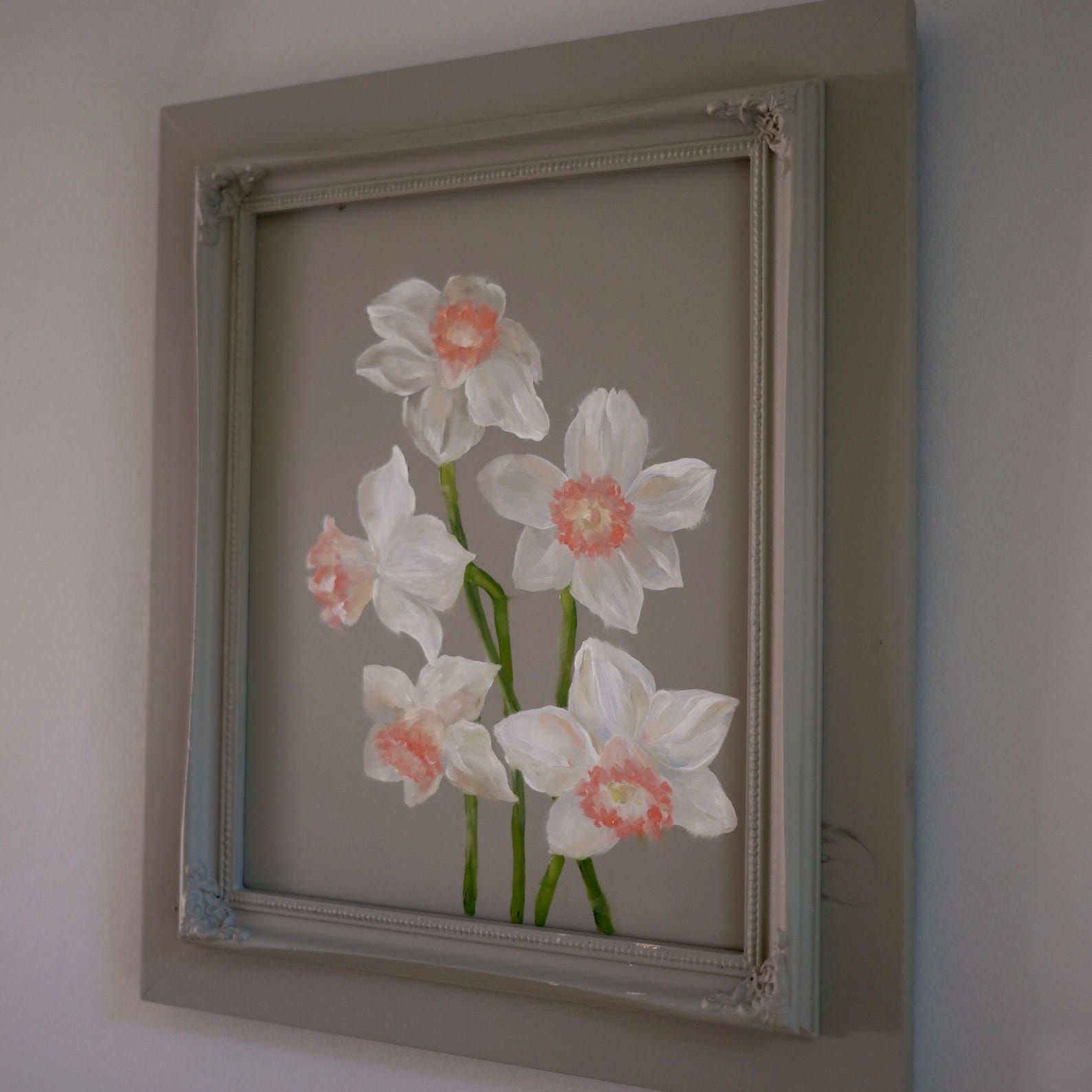 Original Daffodils Oil Painting Vintage Framed Wall Art Elegant Spring ...