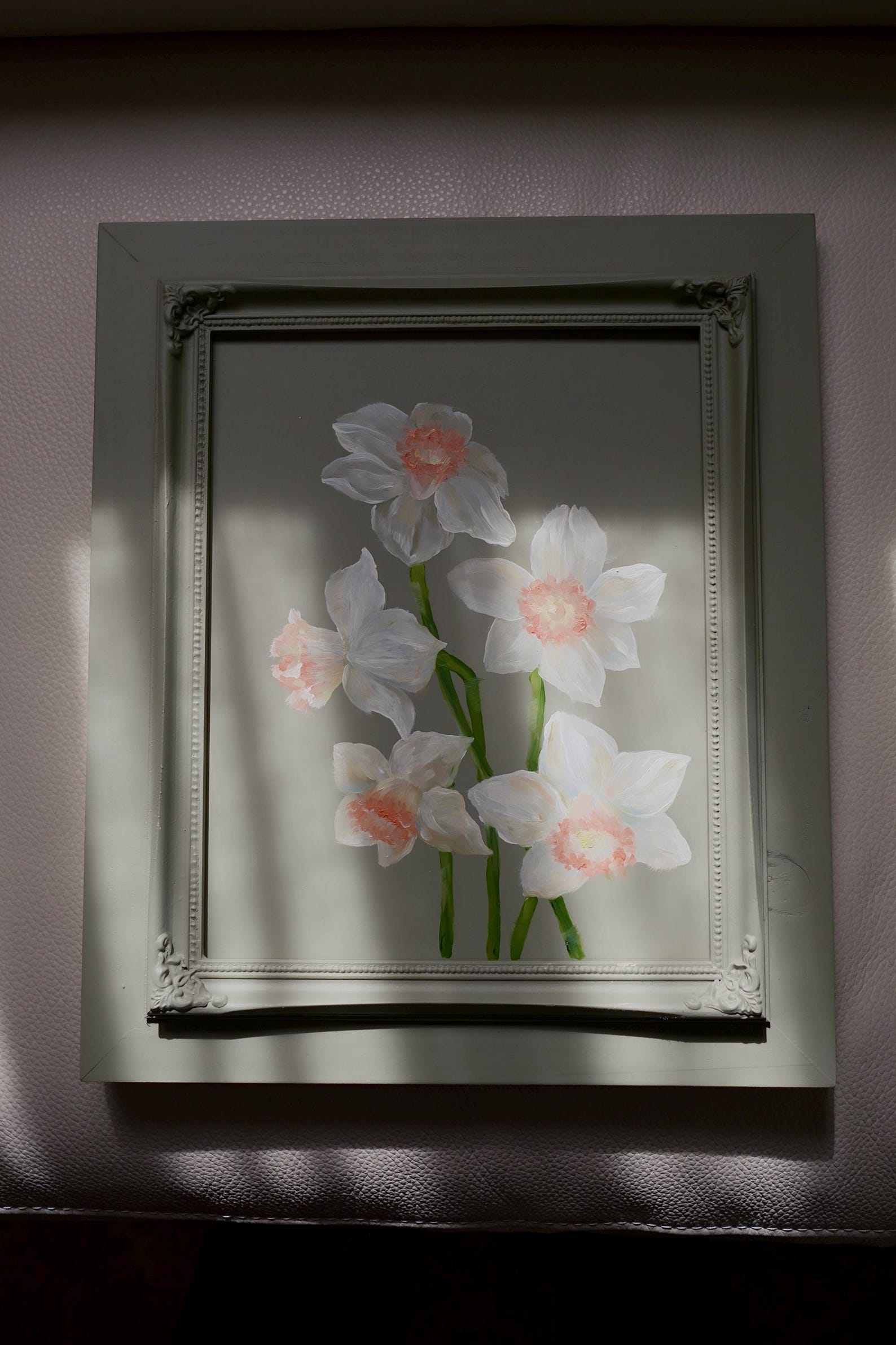 Original Daffodils Oil Painting Vintage Framed Wall Art Elegant Spring ...