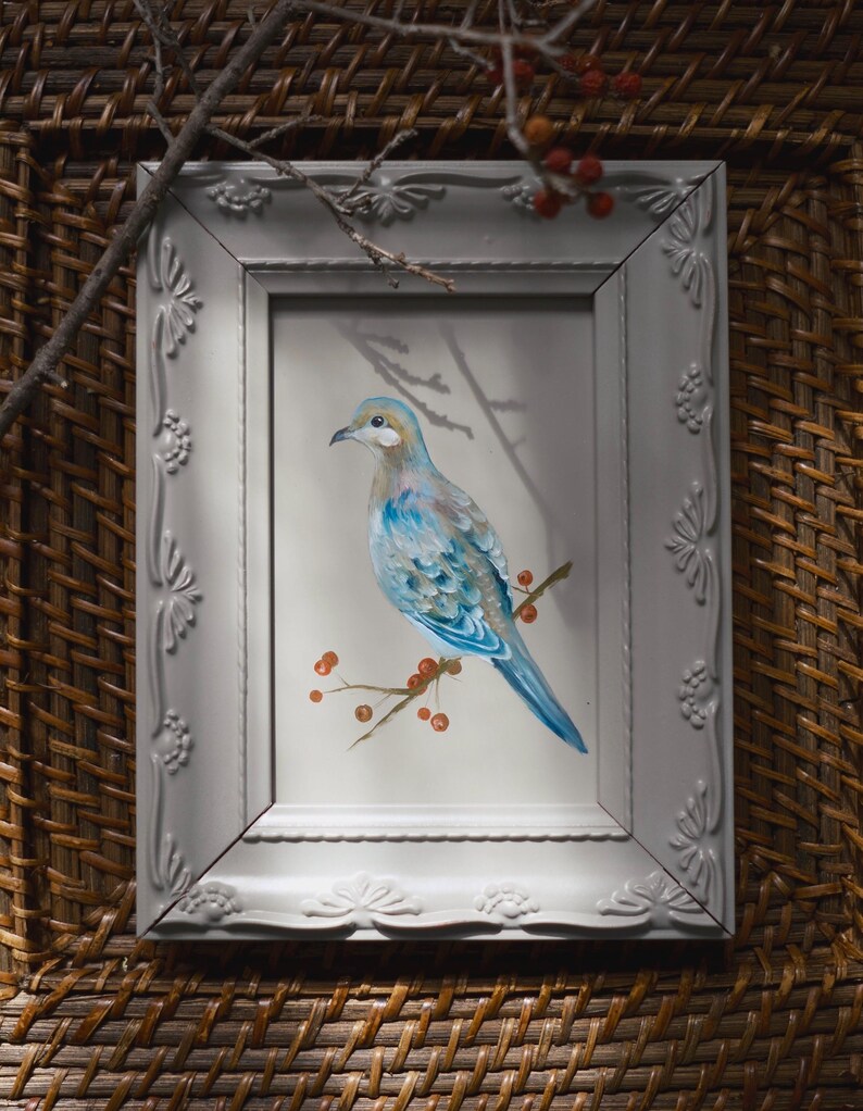 Original Hand-painted Dove Oil Painting Vintage Framed Wall Art Unique ...