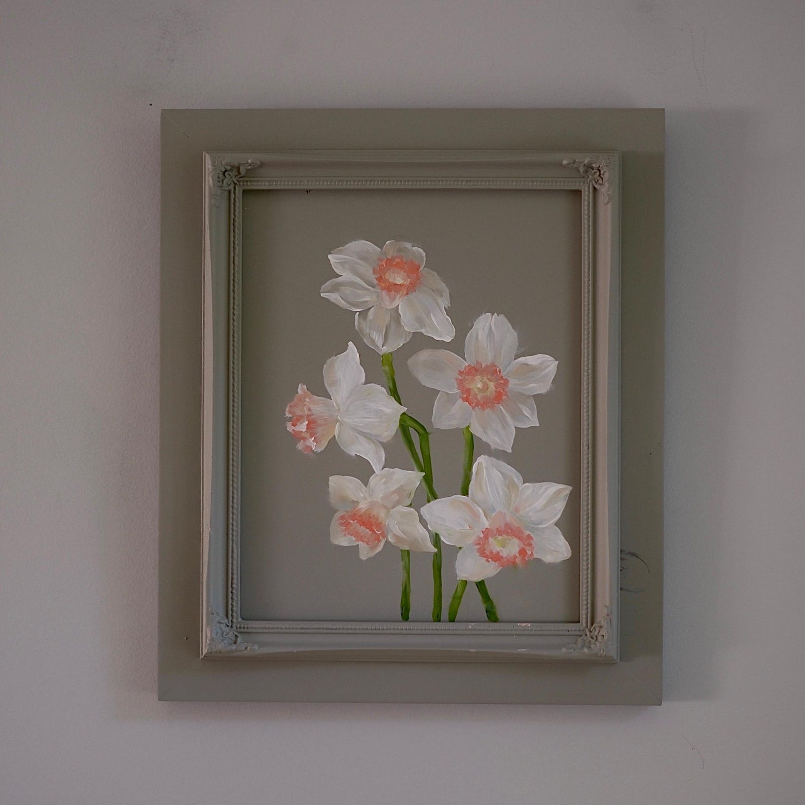 Original Daffodils Oil Painting Vintage Framed Wall Art Elegant Spring ...