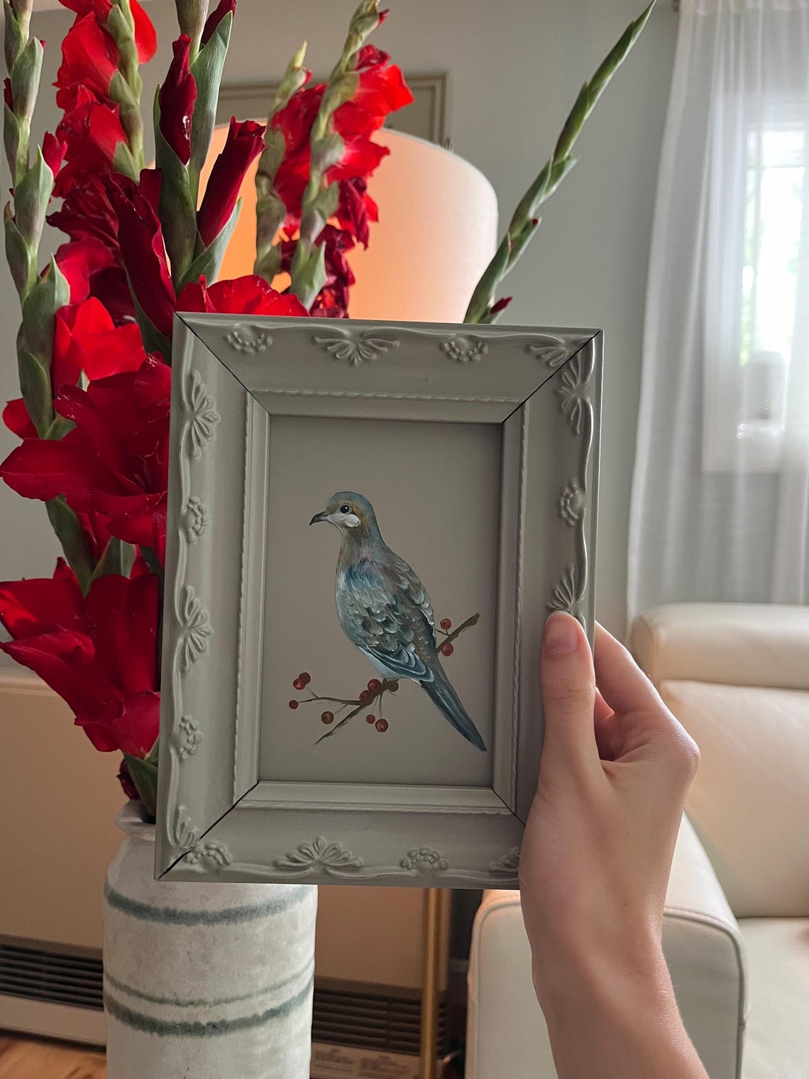 Original Hand-painted Dove Oil Painting Vintage Framed Wall Art Unique ...