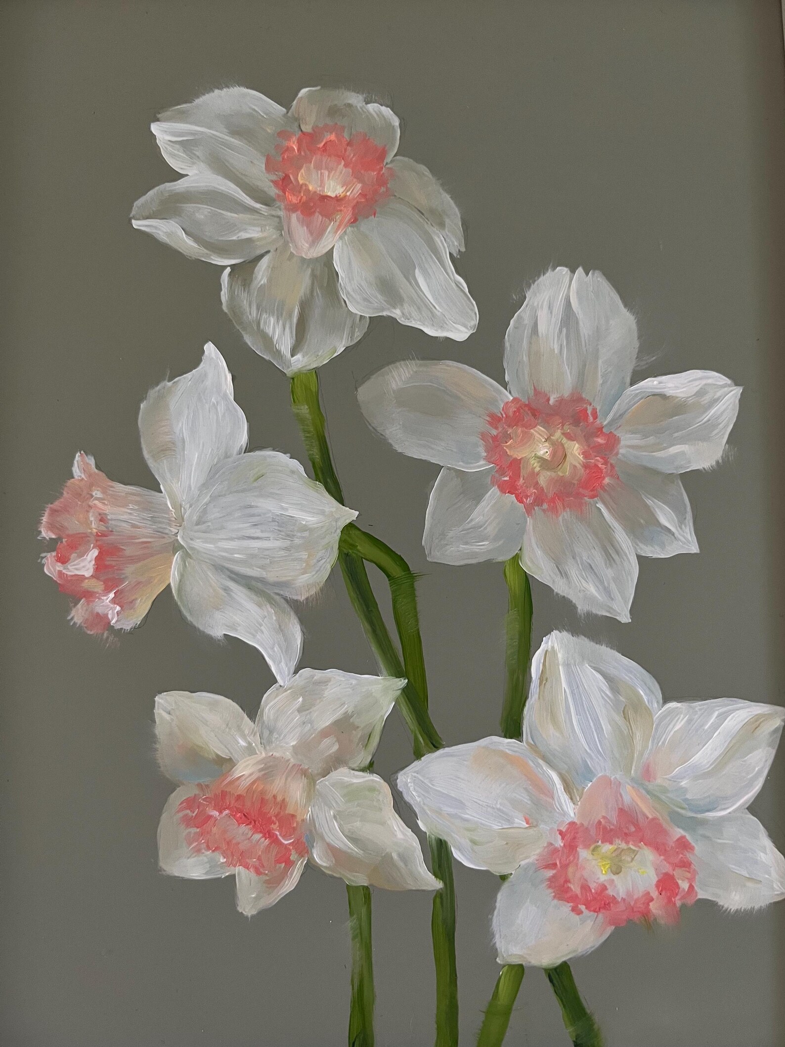 Original Daffodils Oil Painting Vintage Framed Wall Art Elegant Spring ...