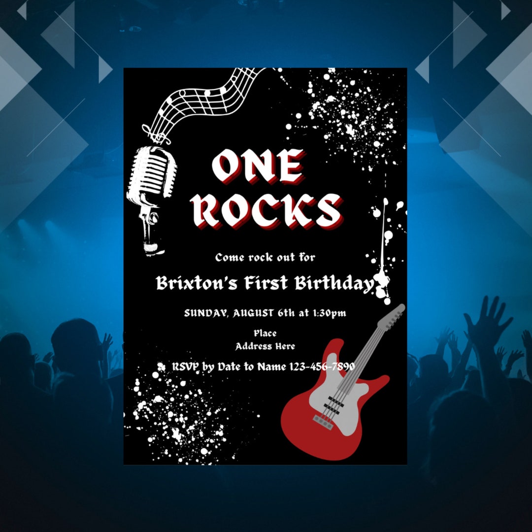 ONE Rocks! - First Birthday Invitation Template - Rock N Roll Theme ...