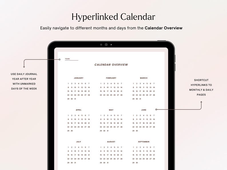 Digital Daily Journal | Hyperlinked Digital Notebook for Goodnotes and ...