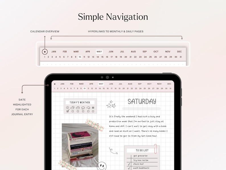 Digital Daily Journal | Hyperlinked Digital Notebook for Goodnotes and ...
