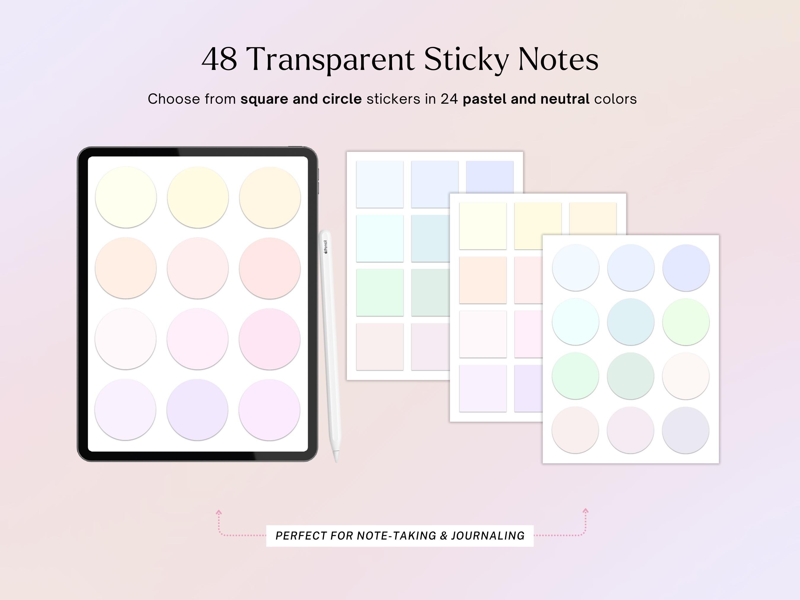 Digital Transparent Sticky Notes: Pastel Stickers for Goodnotes (PNG ...