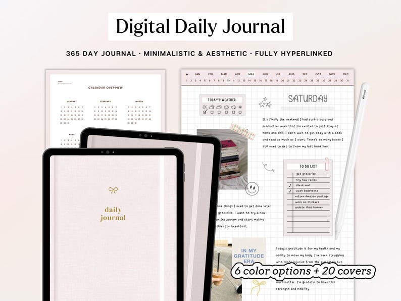 Digital Daily Journal | Hyperlinked Digital Notebook for Goodnotes and ...