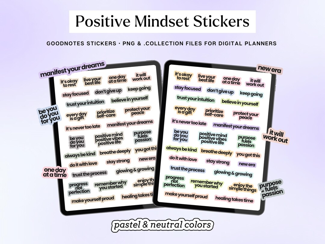 Positive Mindset Stickers: Pastel & Neutral Digital Planner Stickers ...