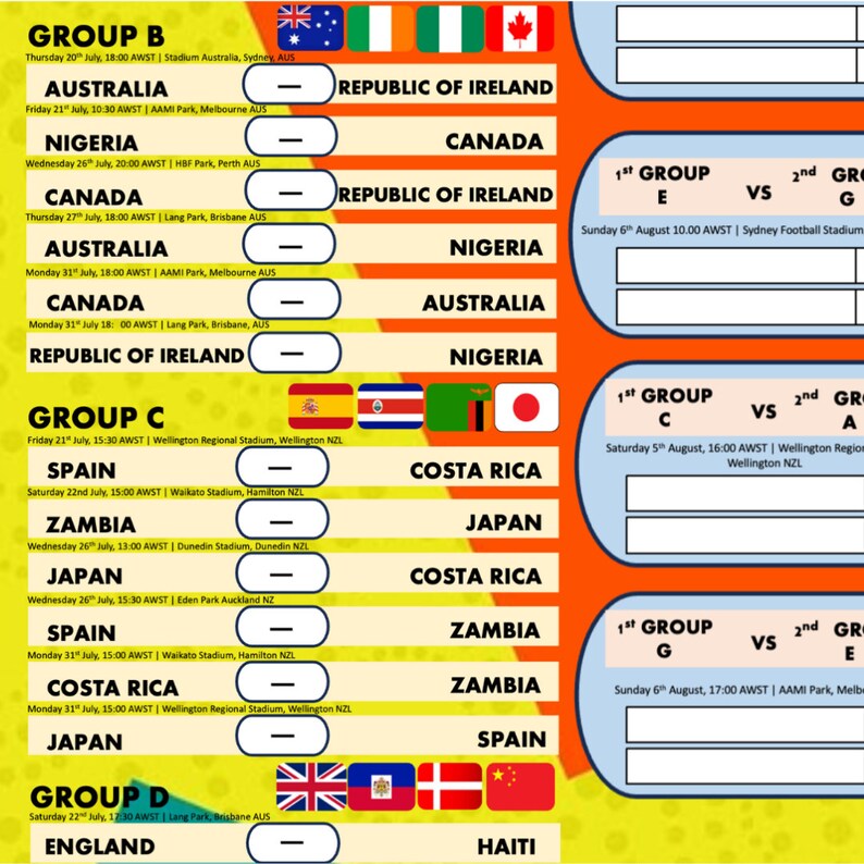 Instant Download Printable FIFA 2023 Women's World Cup Wall Chart ...