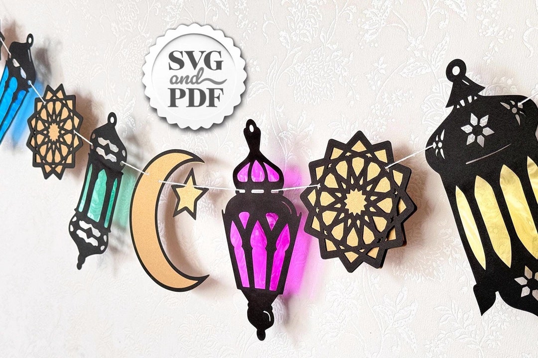 Ramadan Lantern Banner SVG – Eid Mubarak Decor, Islamic Crescent Moon ...