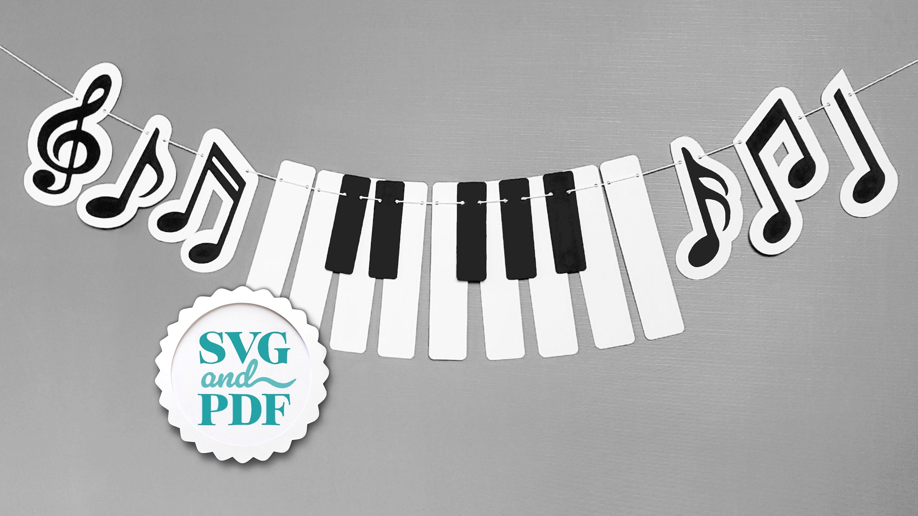 Musical Notes SVG Banner / Music Party Piano Keys Decor / DIY Digital ...