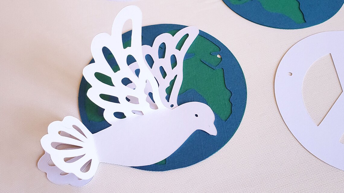World Peace SVG Banner - Planet Earth, Doves and Peace Signs / DIY ...