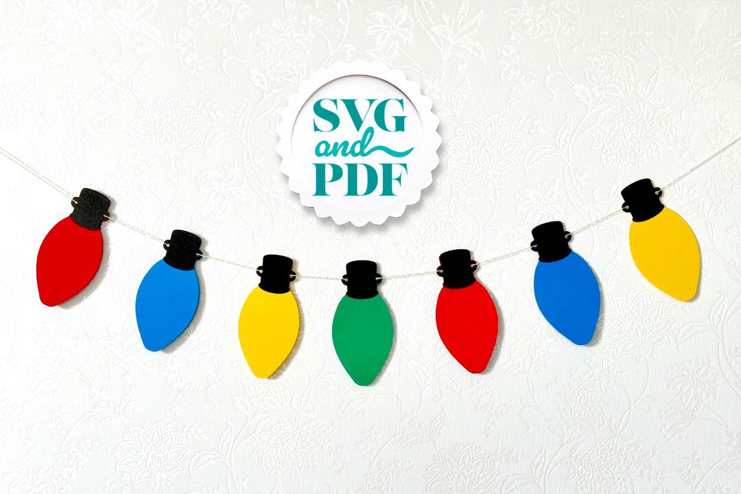 String Christmas Bulbs SVG Banner - Fairy Lights Holiday Party Bunting ...