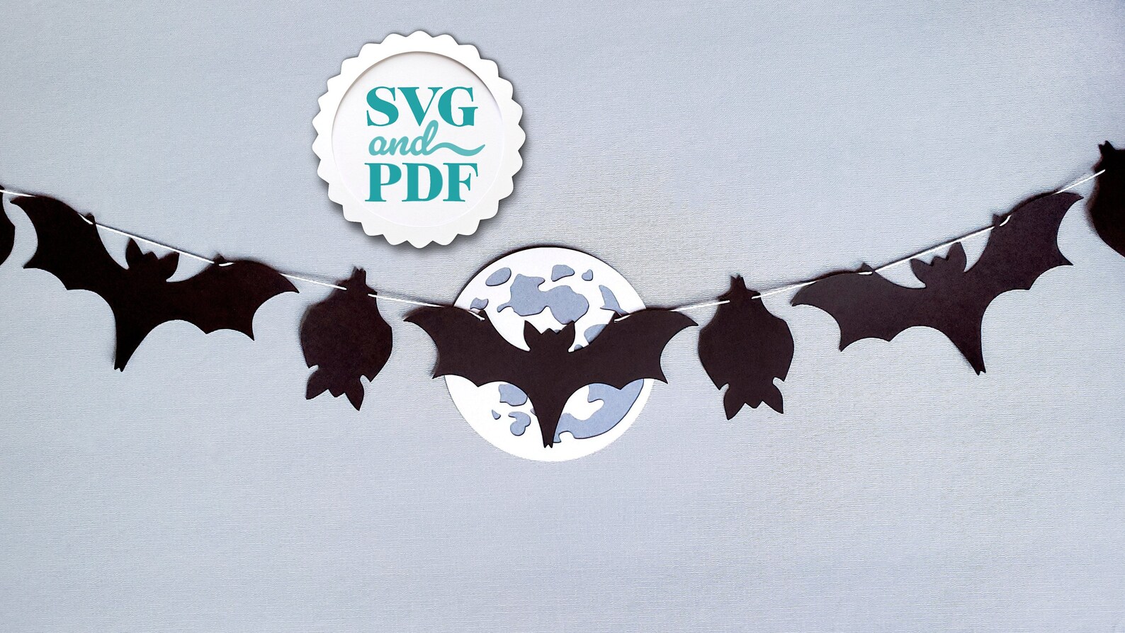 Bats and the Full Moon SVG Banner - Spooky Halloween Vampire Decor ...