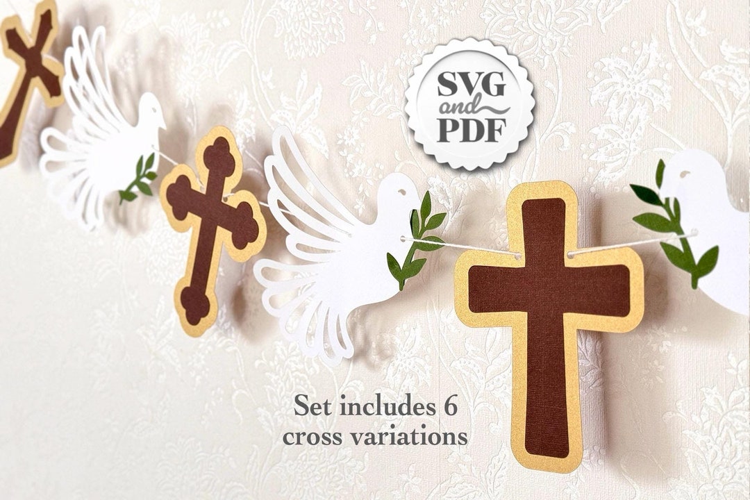 Christening Cross & Dove SVG Banner - Baptism, Wedding, Communion Decor ...