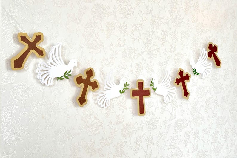 Christening Cross & Dove SVG Banner Baptism, Wedding, Communion Decor ...