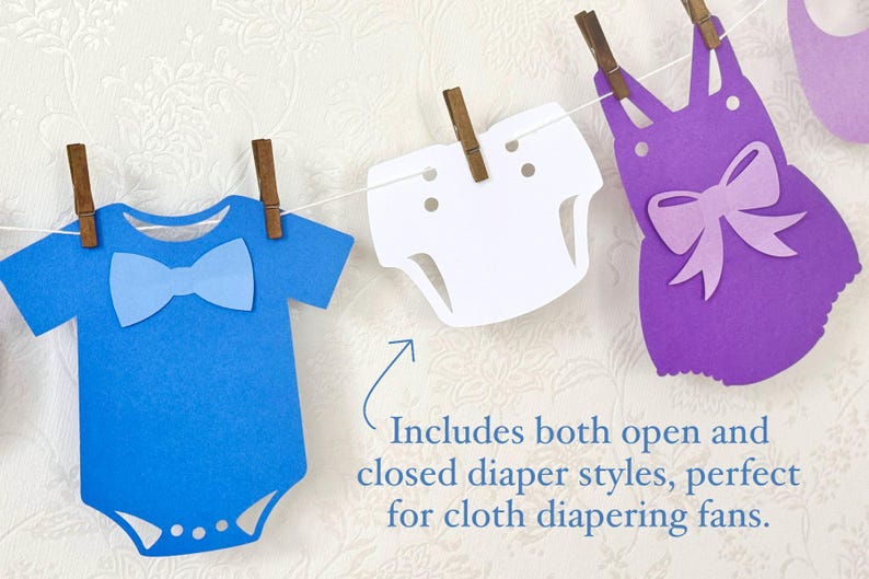 Baby Shower Clothesline SVG Banner - Onesie Diaper Bib Bow Gender ...