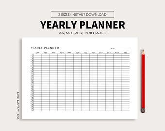 Yearly Plan Landscape Template, Printable Yearly Planner on One Page ...