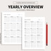 Yearly Overview Template, Printable Yearly Planner on One Page, Year at ...