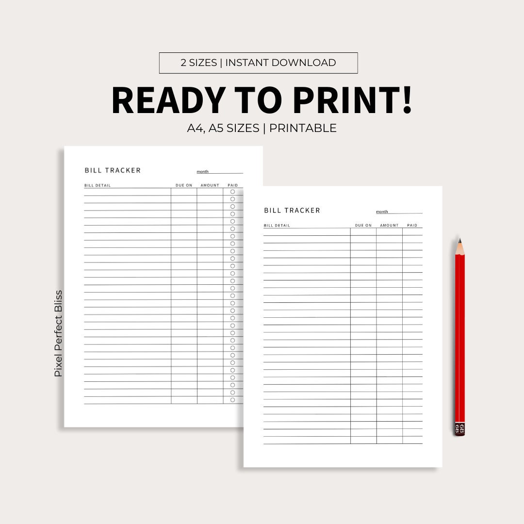 Bill Tracker Printable, Personal Finance Worksheet, Bill Payment ...