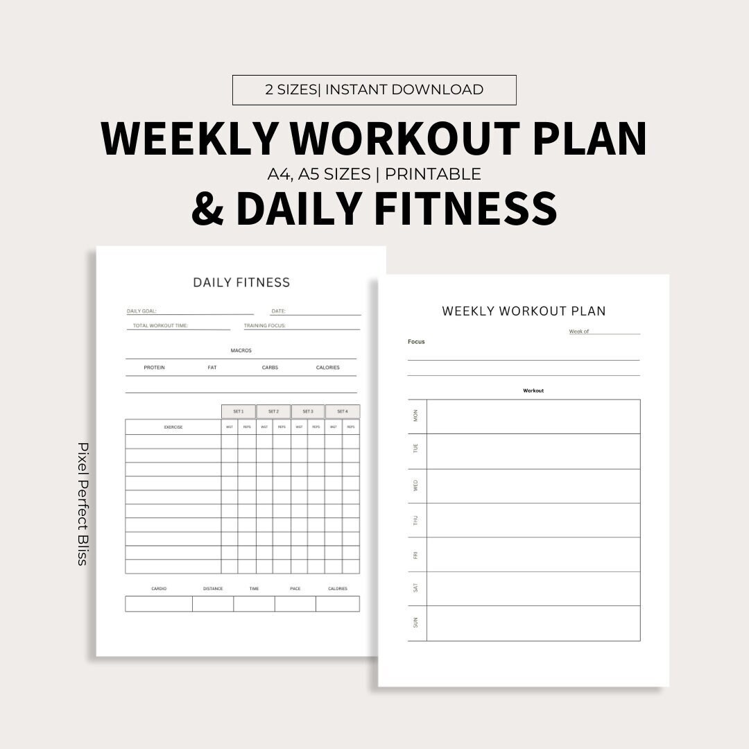 Weekly Workout Plan & Daily Fitness, Daily Exercise Log, Workout ...