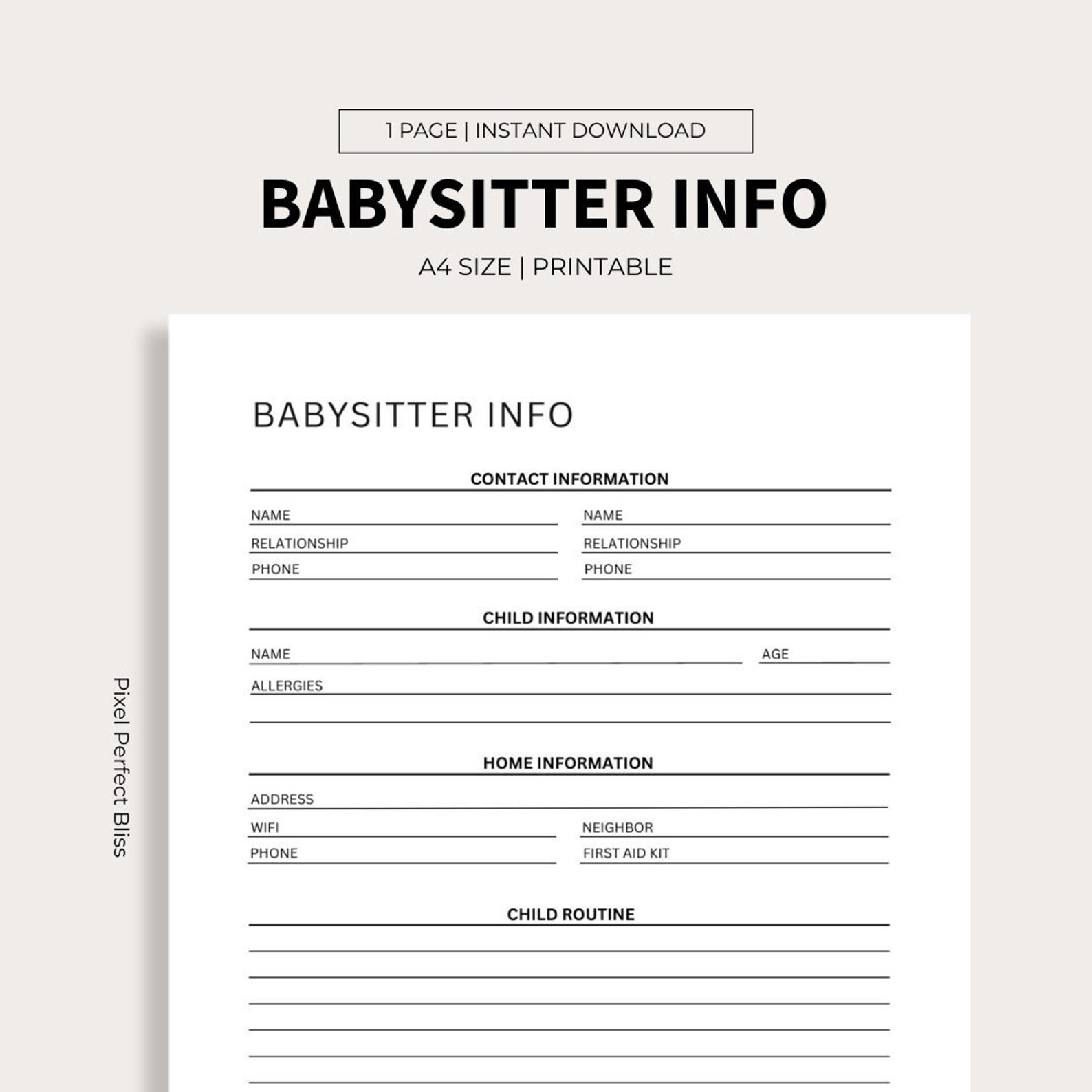 Babysitter Information Sheet, Babysitting Printable, Childcare ...