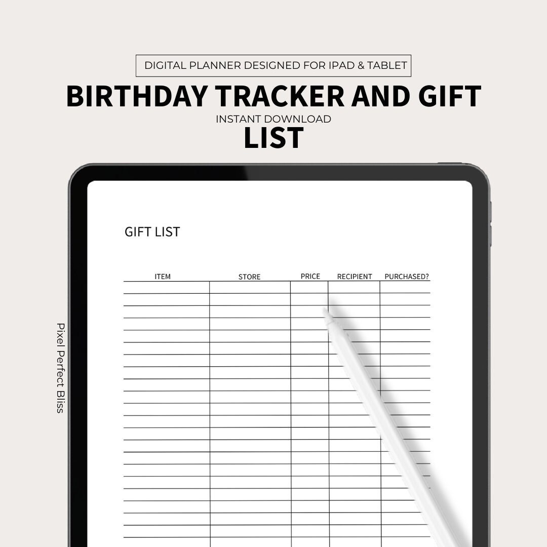 Digital Birthdays Tracker & Gift List, Birthday Planner, Birthday and ...