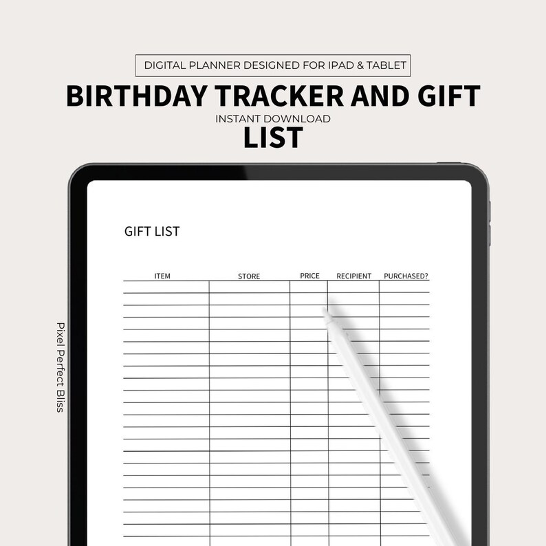 Digital Birthdays Tracker & Gift List, Birthday Planner, Birthday and ...