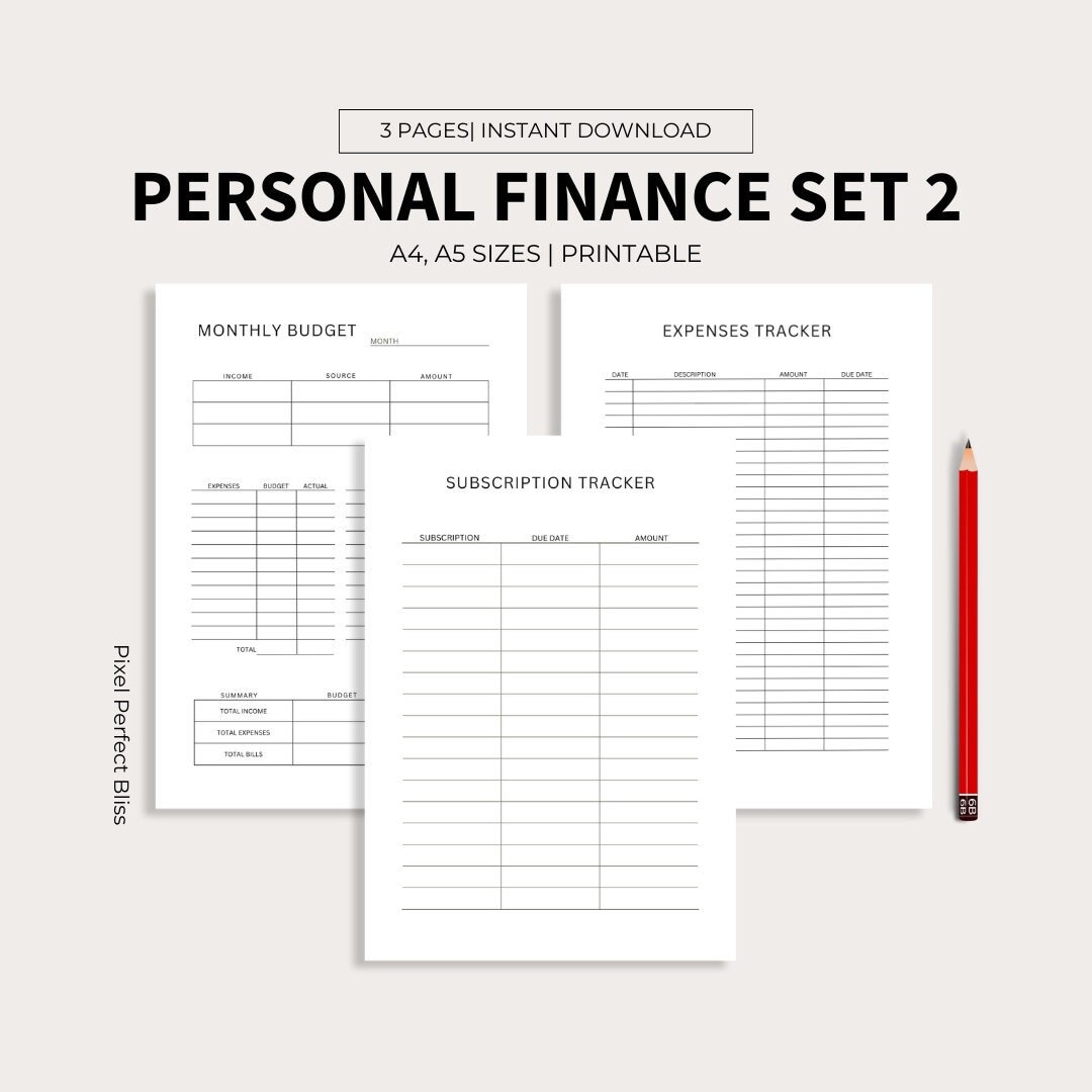 Personal Finance Set 2 With Subscription Tracker, Monthly Budget ...