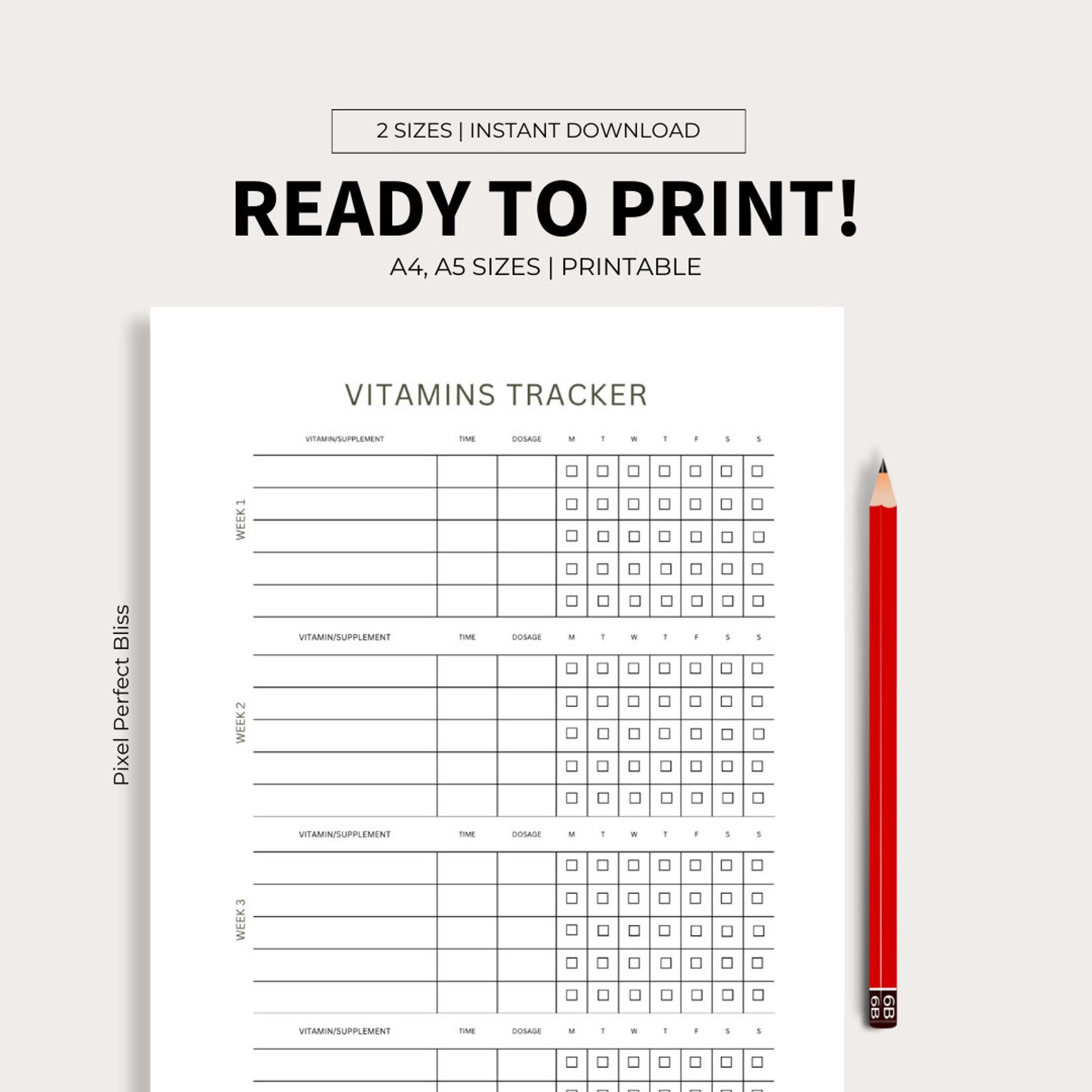 Monthly Vitamins Tracker, Healthcare Routine, Supplements Tracker ...