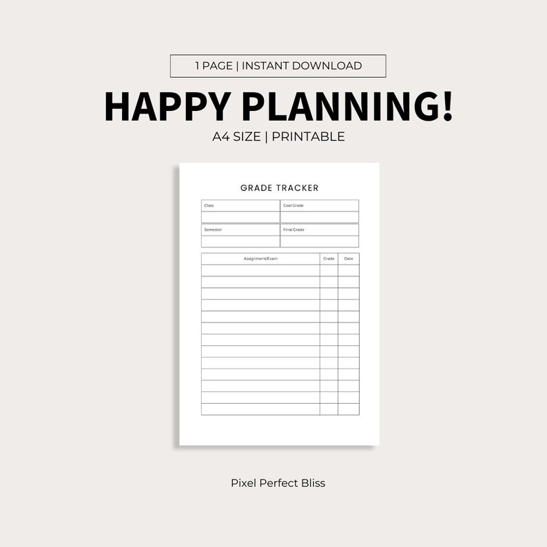 Grade Tracker Printable, Study Plan Sheet, Student Planner, Study ...