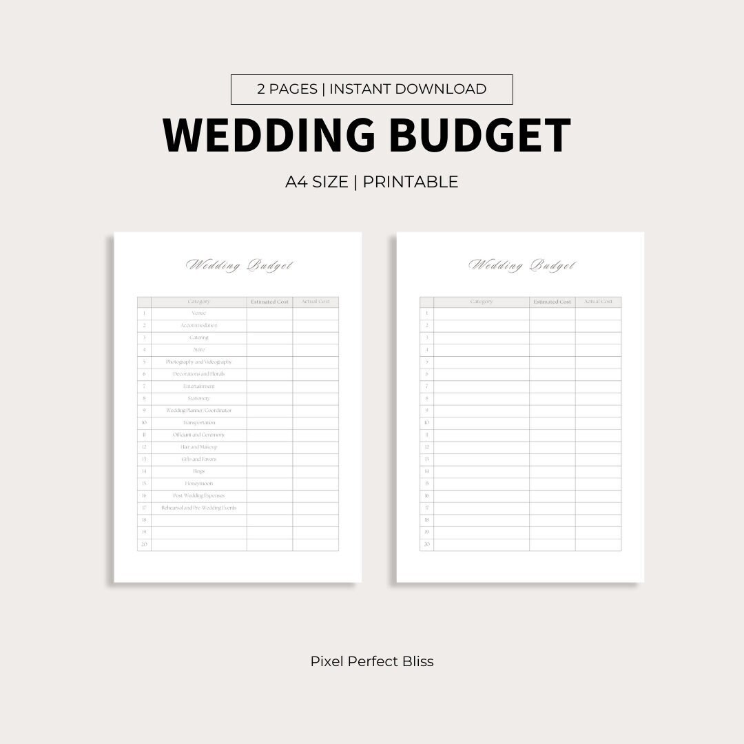 Wedding Budget Planner Printable Wedding Finance Worksheet - Etsy