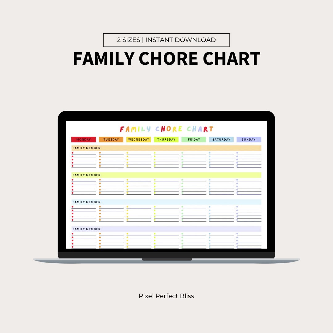 Family Chore Chart Template, Household Chores, Responsibilities Chart ...
