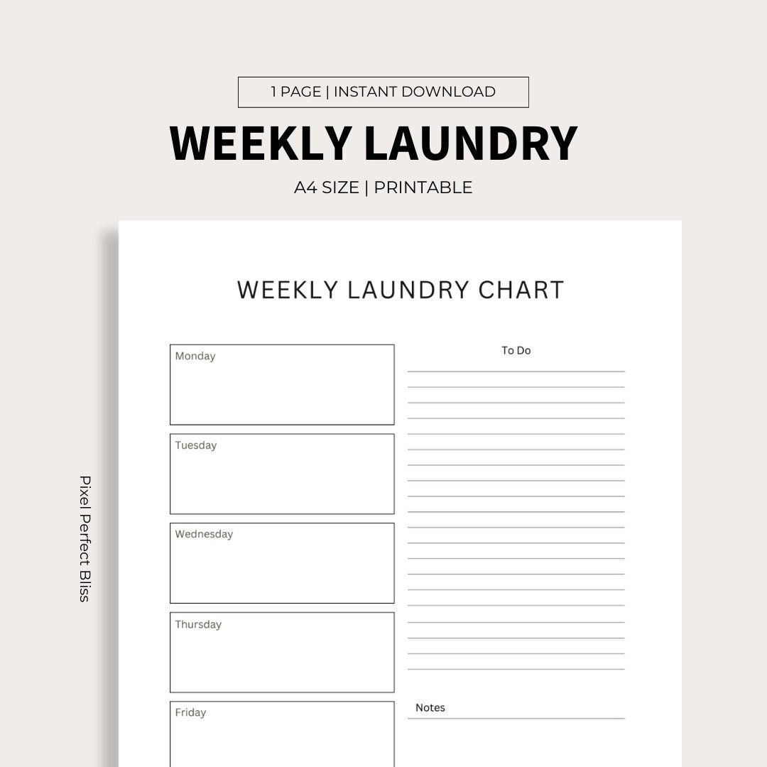 Weekly Laundry Chart Printable, 7-day Easy-to-print Household Schedule ...