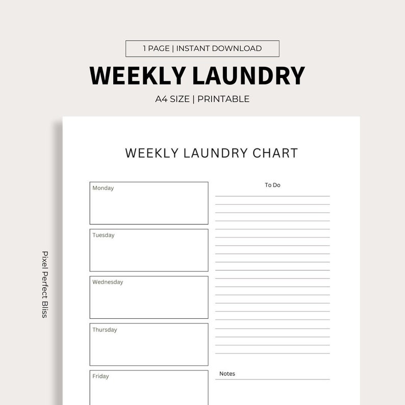 Weekly Laundry Chart Printable, 7-day Easy-to-print Household Schedule ...