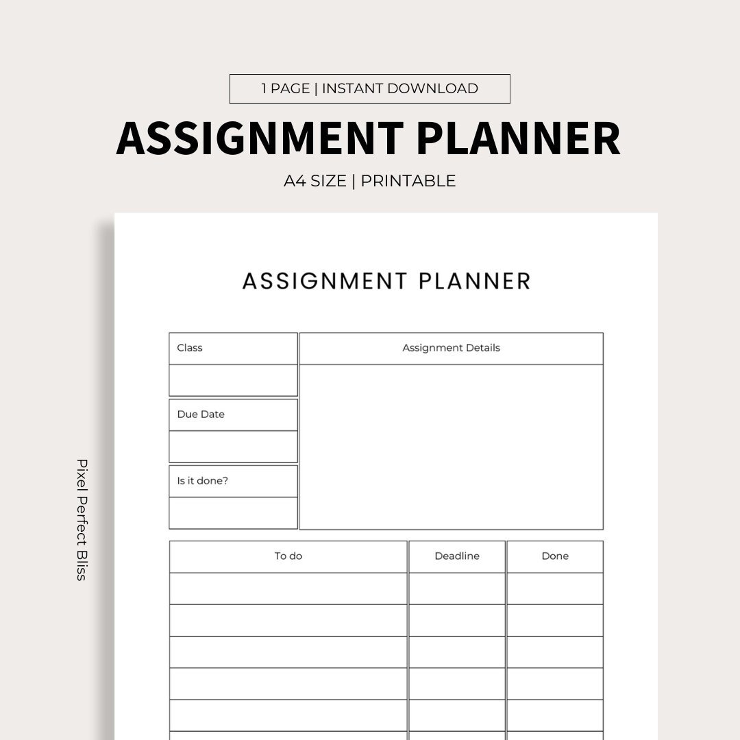 Assignment Planner Printable, Homework Planner Sheet, Student Planner ...