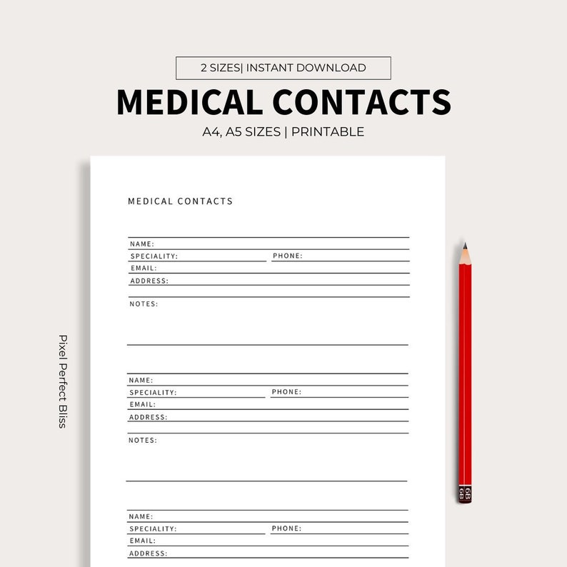 Medical Contacts List Printable, Healthcare Contacts, Doctor Contacts ...